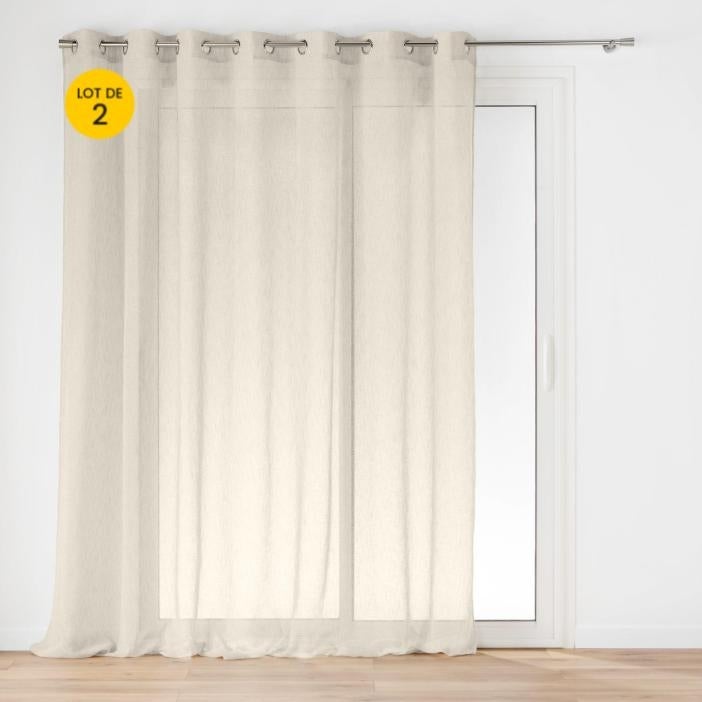 Lot de 2 Voilages à Œillets Carlin Beige 240 x 240 cm - Grande largeur ...