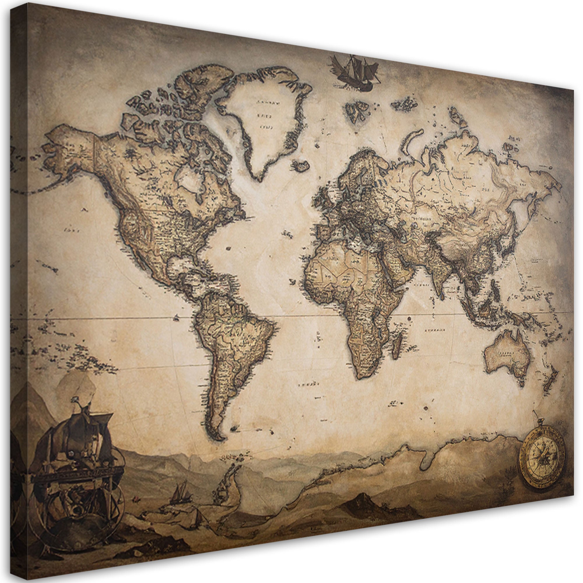 Tabelau sur Toile Carte du monde style vintage 120x80 | Leroy Merlin