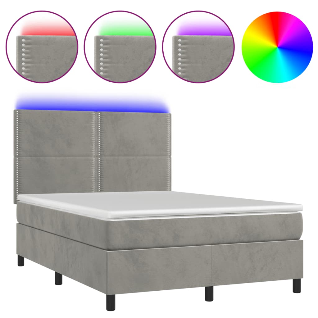 Lit boxspring avec matelas et lumière LED velours gris 140x200 cm ...