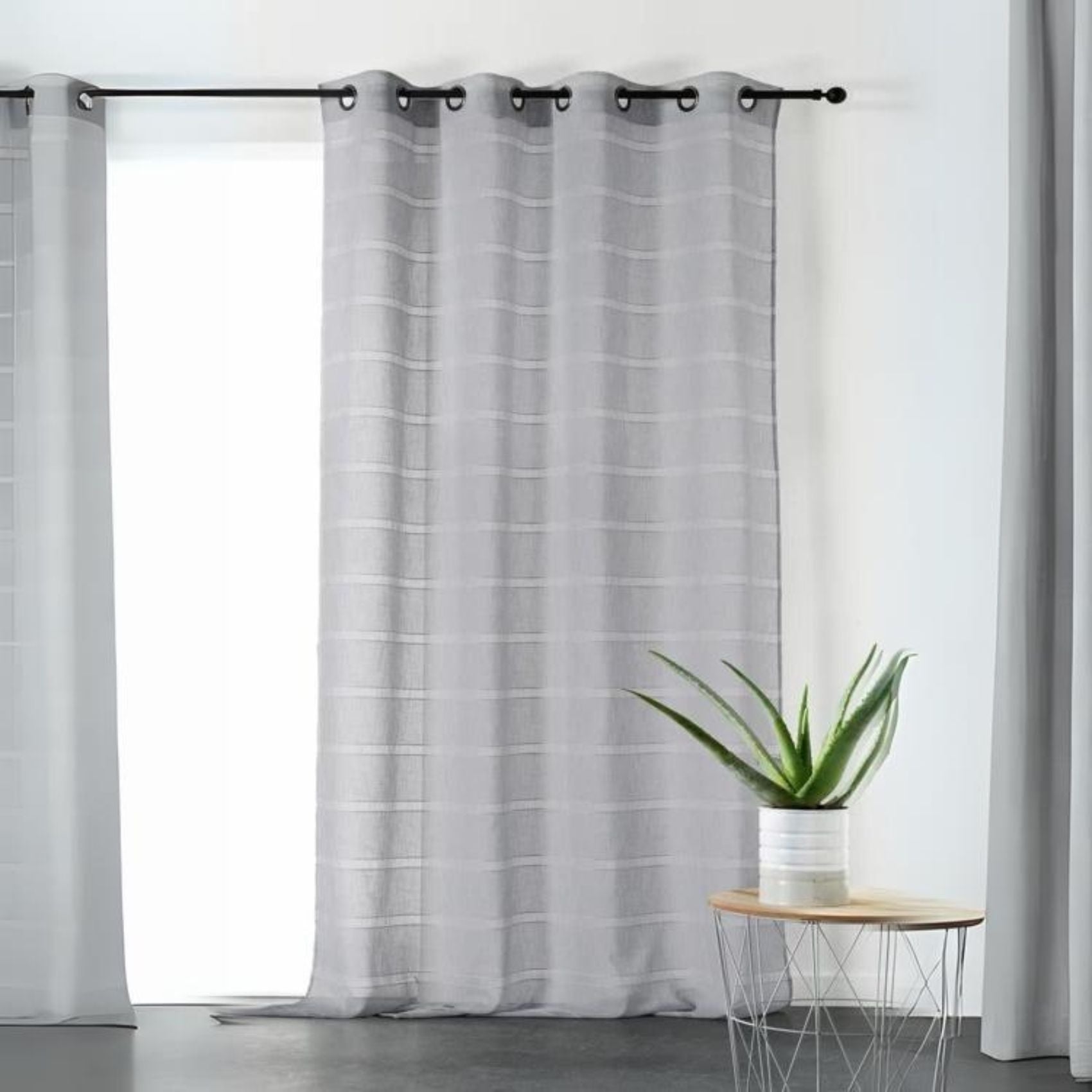 Voilage rayé et tamisant Cordelette - Gris clair - 140x250 cm ...