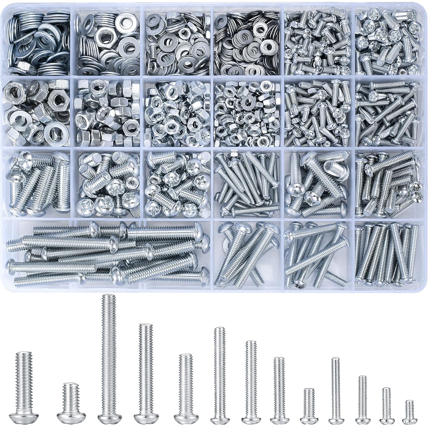1080pcs M3 M4 M5 M6 Jeu de vis filetées avec écrous hexagonaux et ...