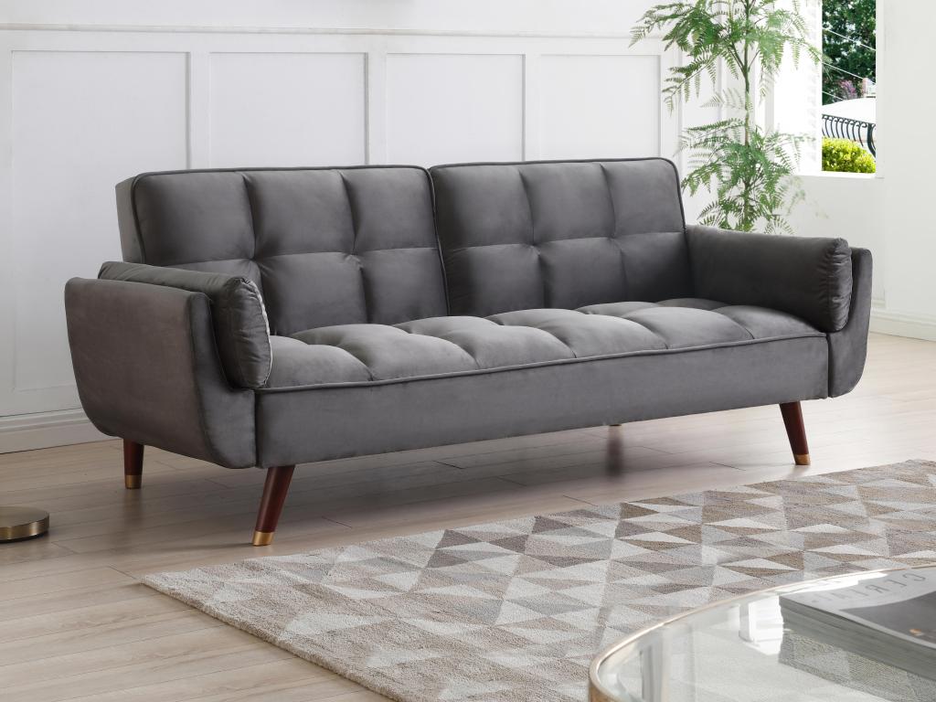 Divano letto 3 posti clic-clac in Velluto Grigio - GULCAN | Leroy Merlin