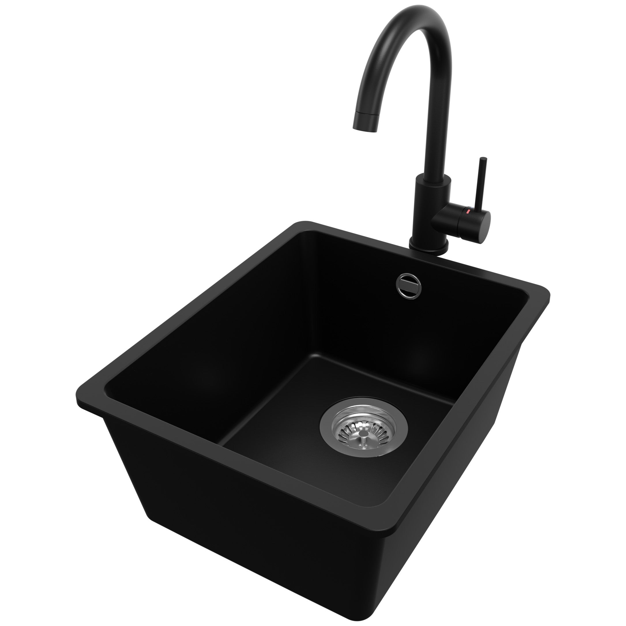 Evier Cuisine en Granit Noir 36x44cm, Lavabo 1 bac + Robinet 32x20cm ...