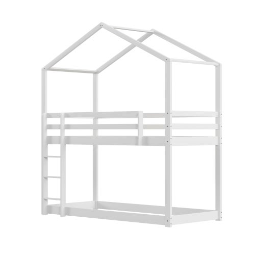 Lit pour enfants maison, lit superposé bas avec toboggan, cadre en bois ...