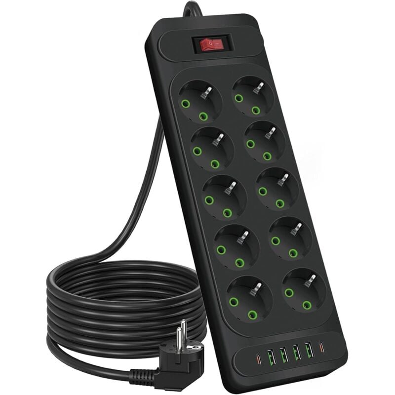 Multiprise 10 prises 2500 W avec interrupteur, rallonge de 1,8 m, pour ...
