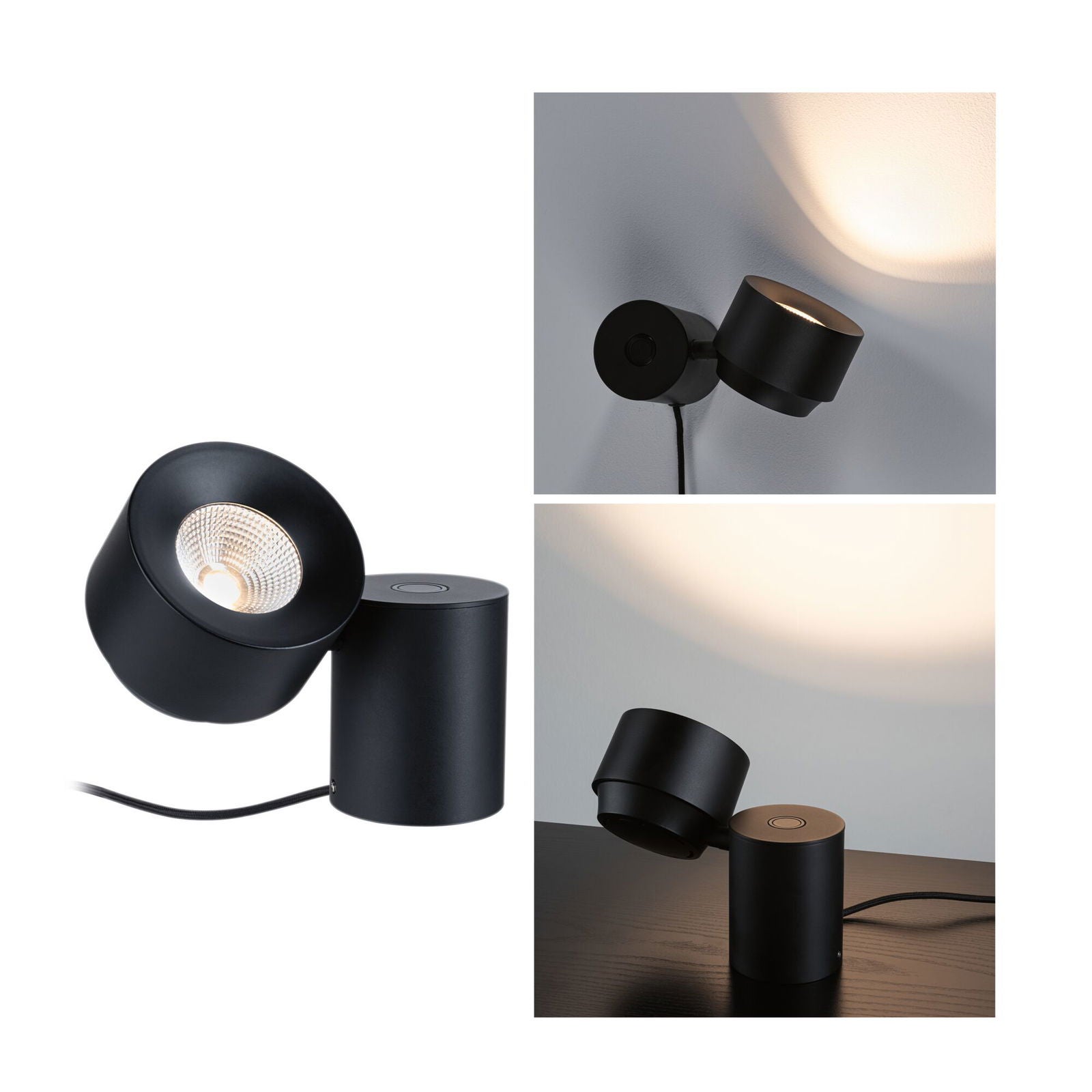 Lampe à poser LED 3-Step-Dim Pane 2700K 300lm 3W Noir | Leroy Merlin