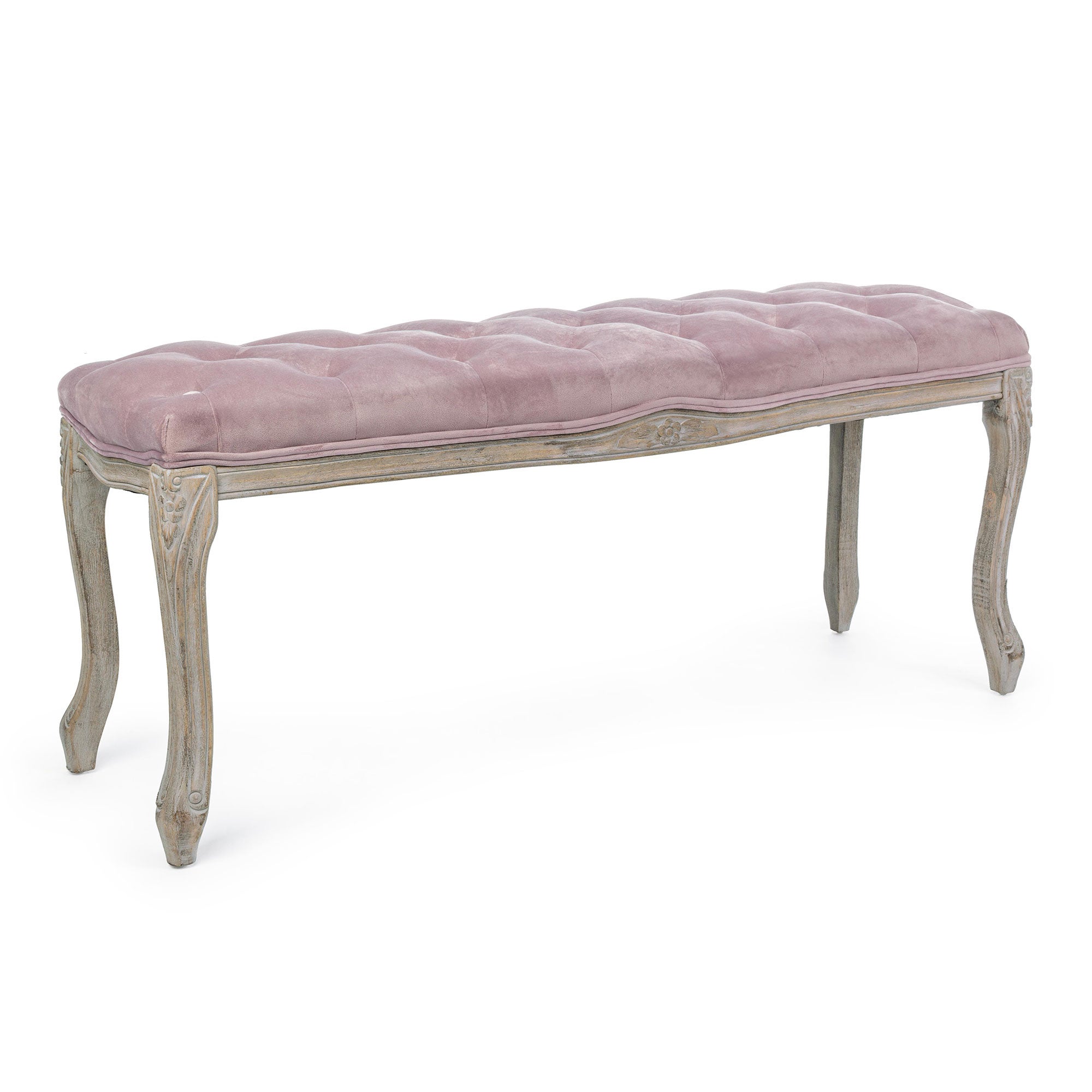Banc capitonné 110x36x47 cm effet velours vieux rose - MEDILA | Leroy ...
