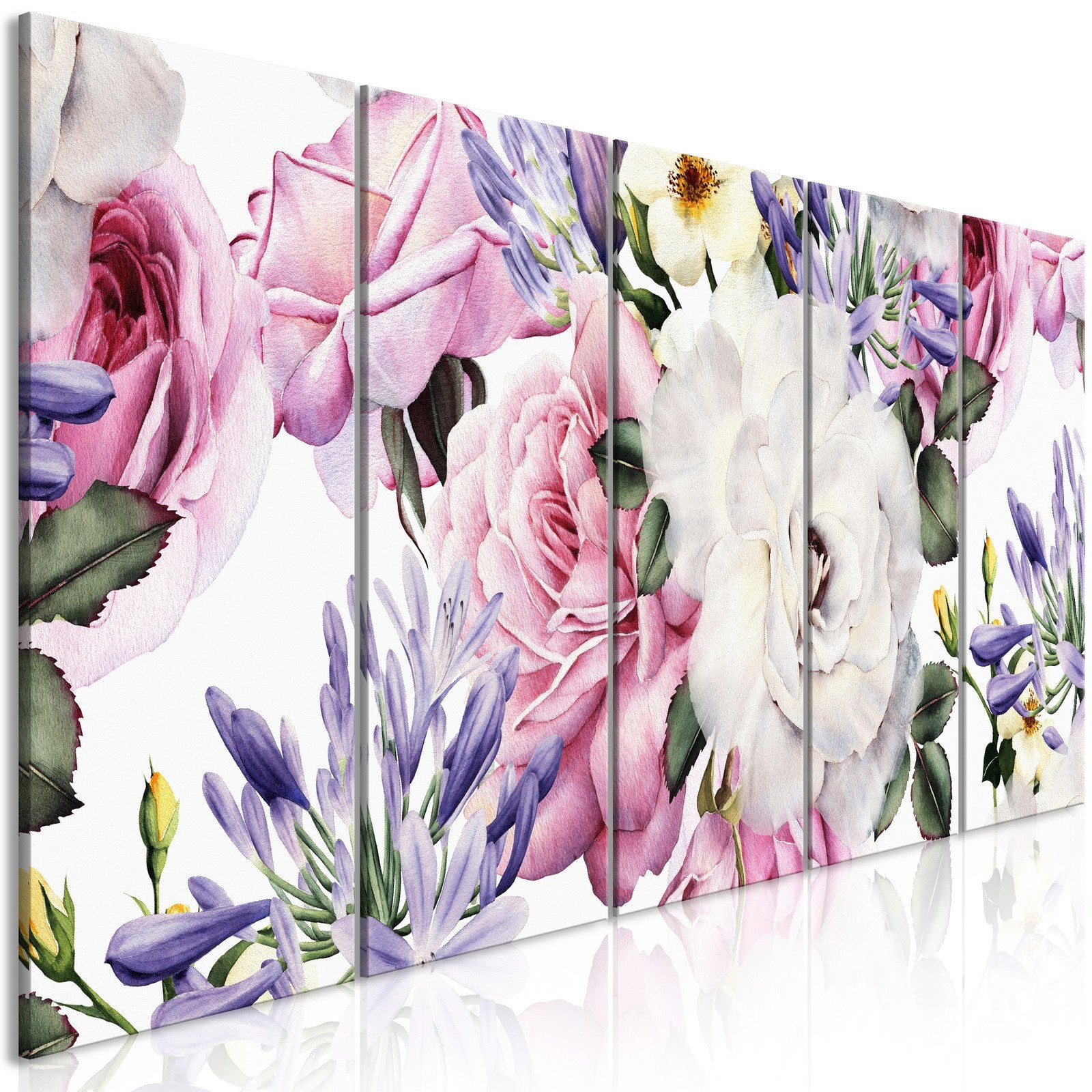 Tableau Rose Composition (5 Parts) Narrow Colourful - 225 x 90 cm ...