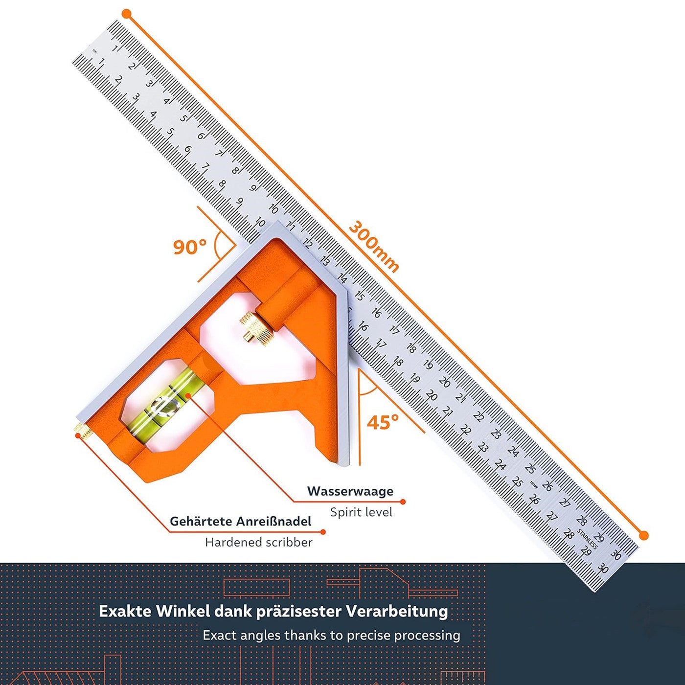 Équerre Combinée 300mm Métrique Équerre à Combinaison Universelle et ...