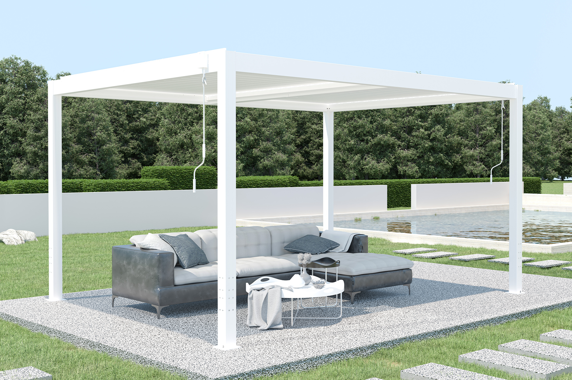 Pergola Bioclimatique SANTA 4x3 m autoportée aluminium blanc - lames ...