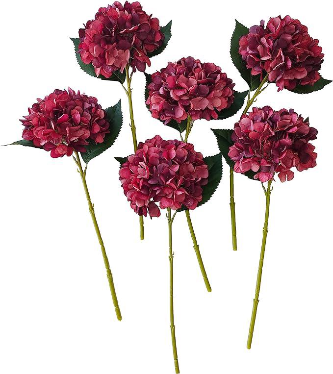 Fleurs artificielles d'hortensia rouge, 6 pièces de fausses fleurs d ...