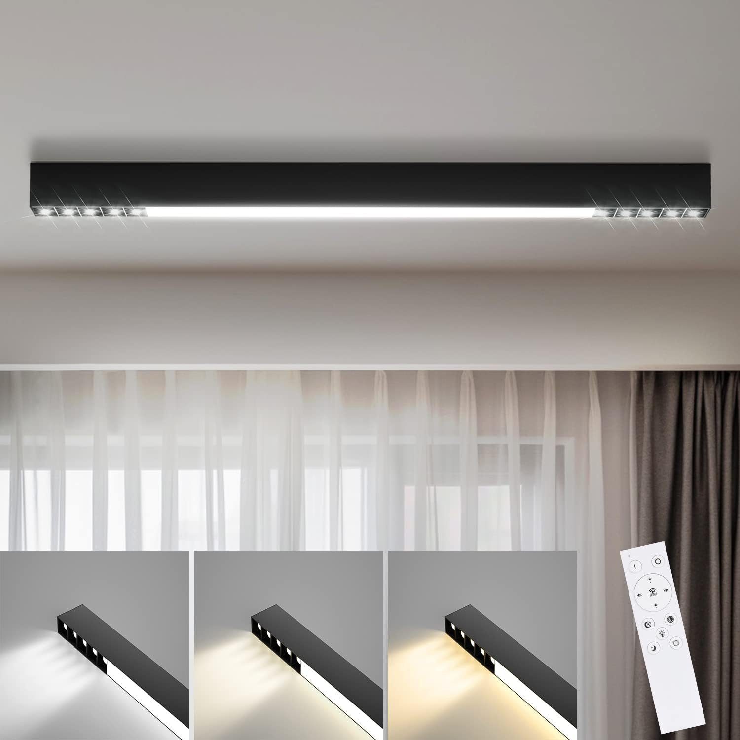 NETTLIFE Plafoniera LED Nera 32W Lunga Moderna Dimmerabile con ...