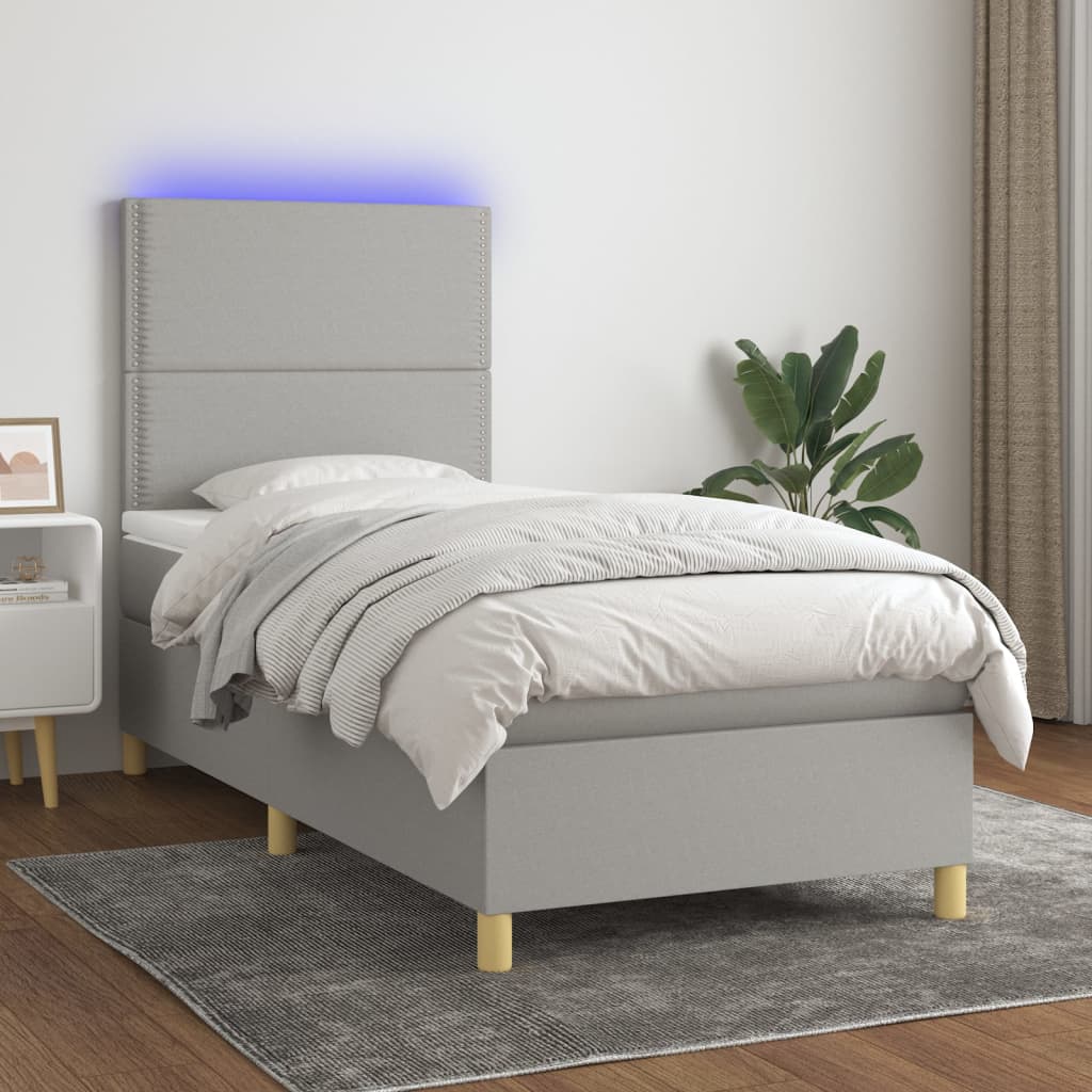 Cama box spring colchón y luces LED tela gris claro 100x200 cm | Leroy ...