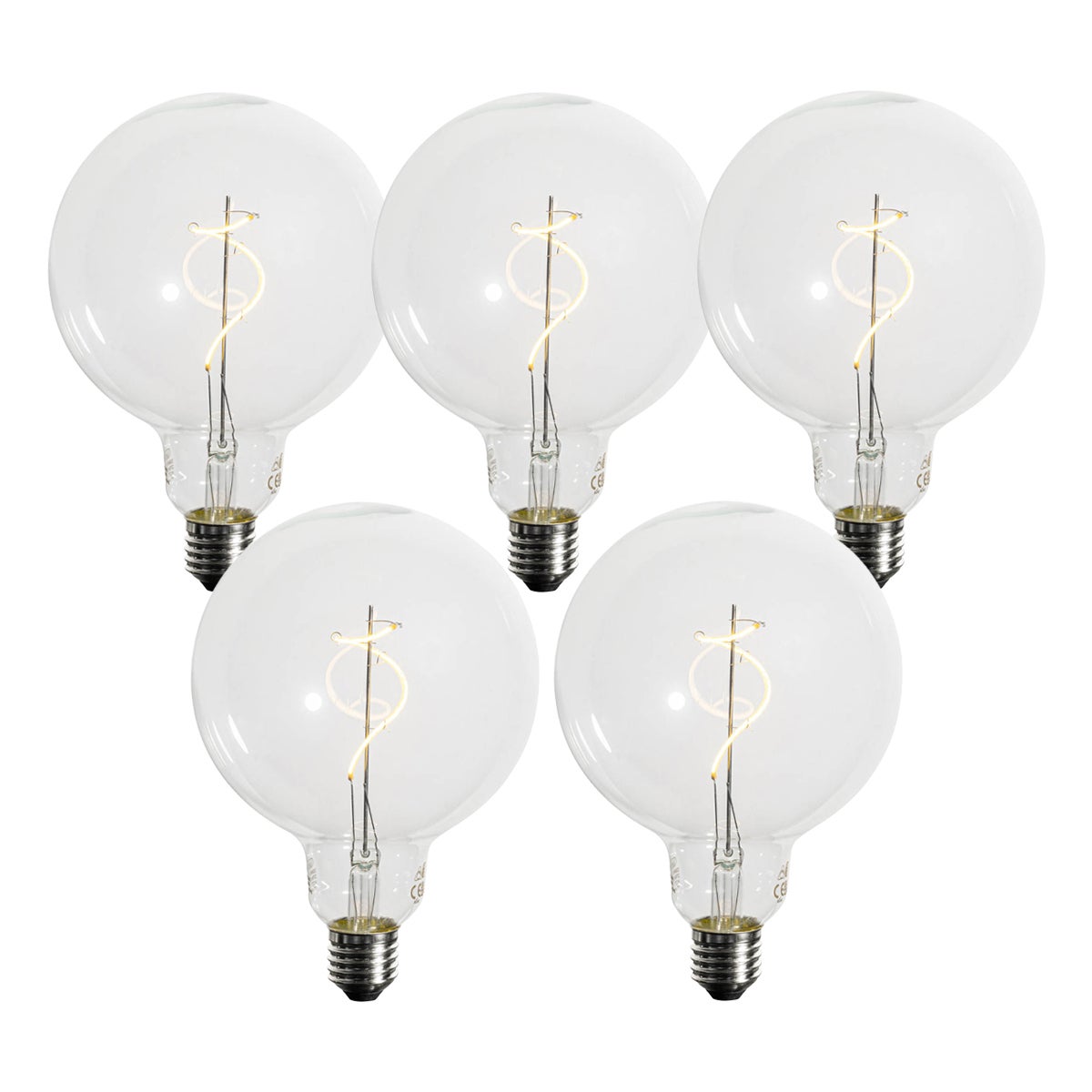 Juego de 5 bombillas LED E27 regulables con filamento en espiral G125 4W 270 lm 2700K | Leroy Merlin