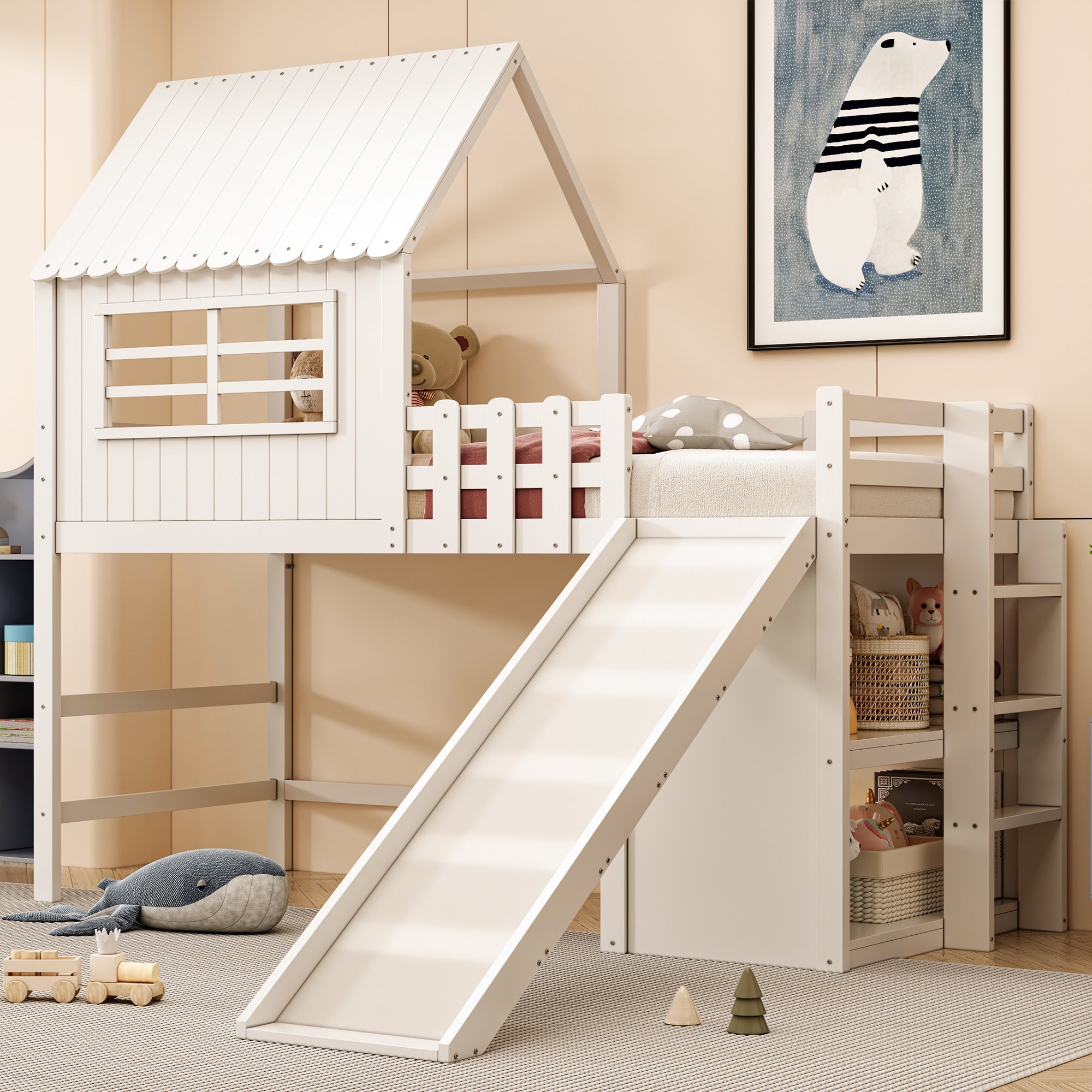 Lit Enfant 90x200 cm avec échelle et toboggan sécurisés - Bois massif ...