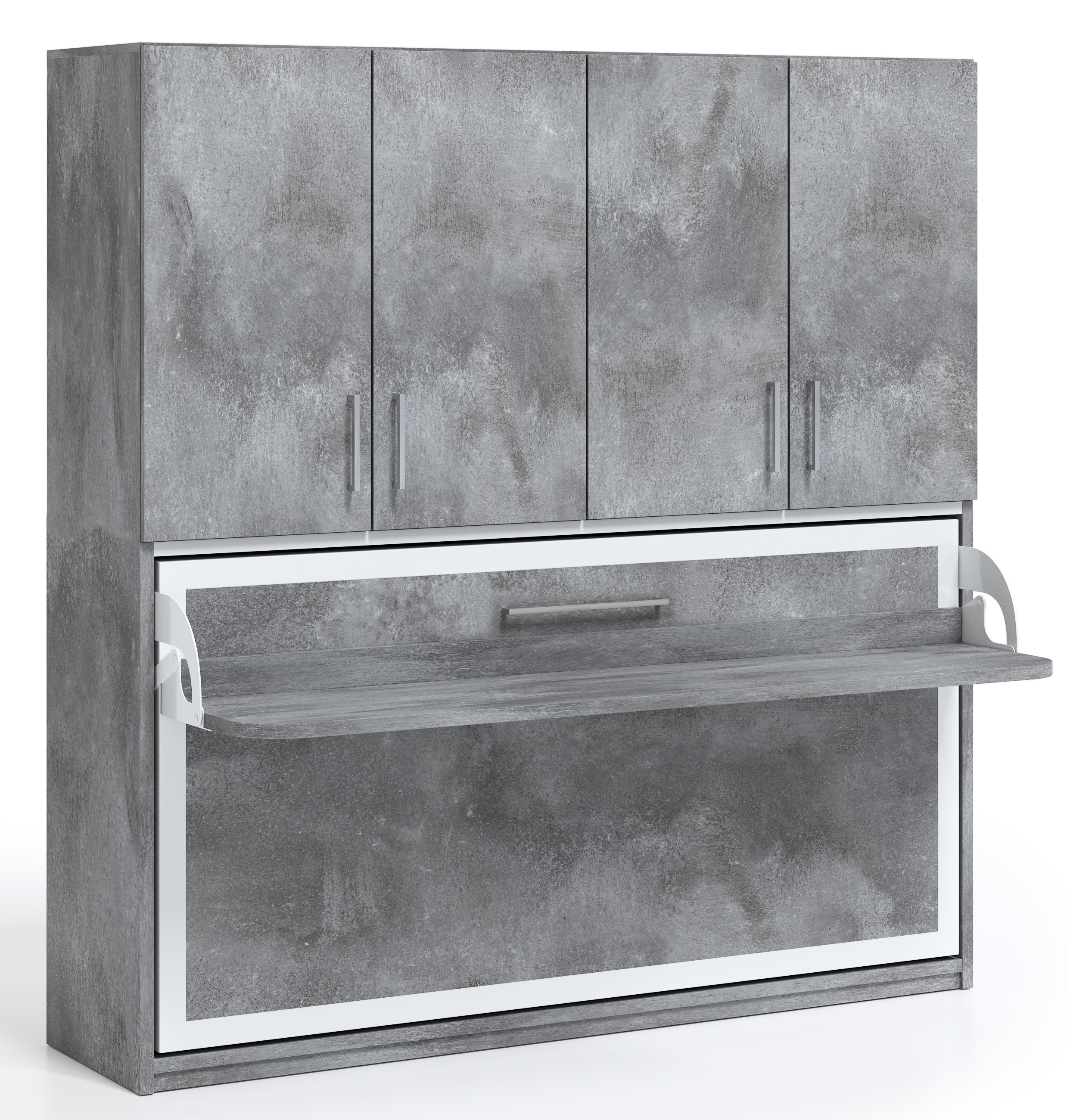 Lit escamotable horizontal 90x200 avec bureau et armoire 4 portes Spako ...