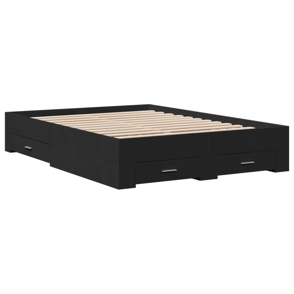 Lit double | Lit adulte | Cadre de lit avec tiroirs noir 120x200 cm ...