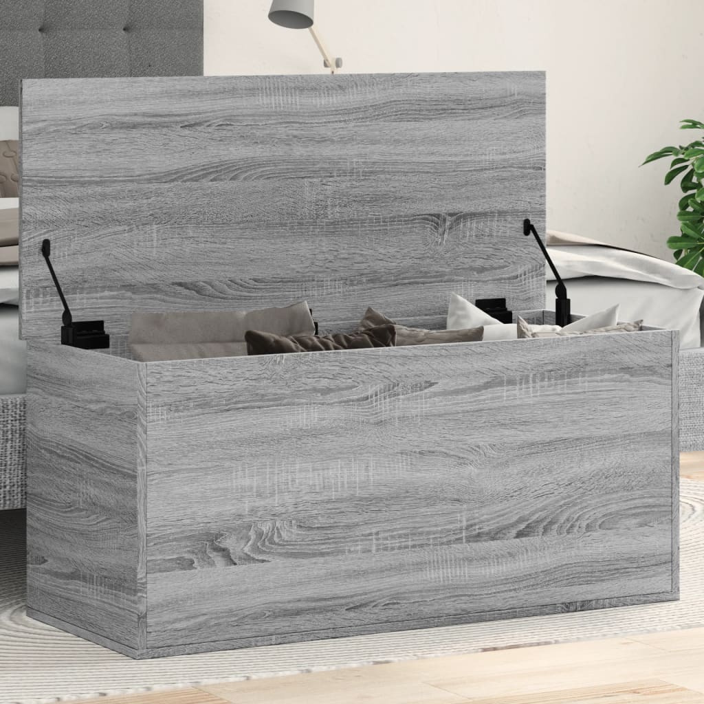Caja de almacenamiento Sonoma gris 100x42x46 cm madera contrachapada ...