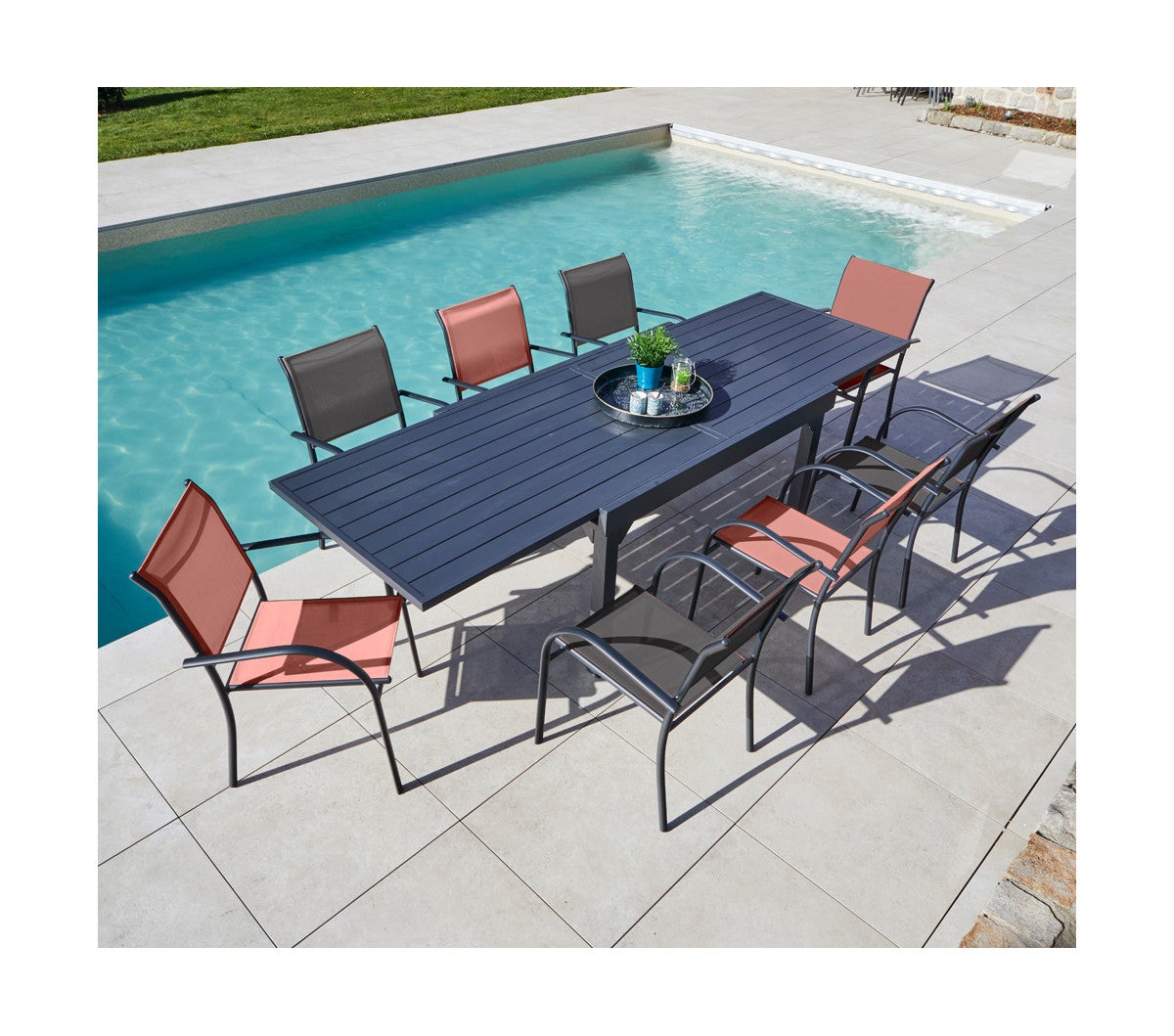 Ensemble table et chaises de jardin - 8 places - Gris Anthracite et ...