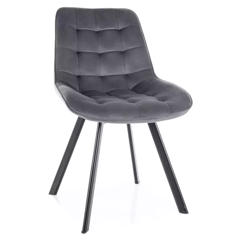 Chaise LOUPI velours gris matelassé pivotante avec piètement noir mat ...