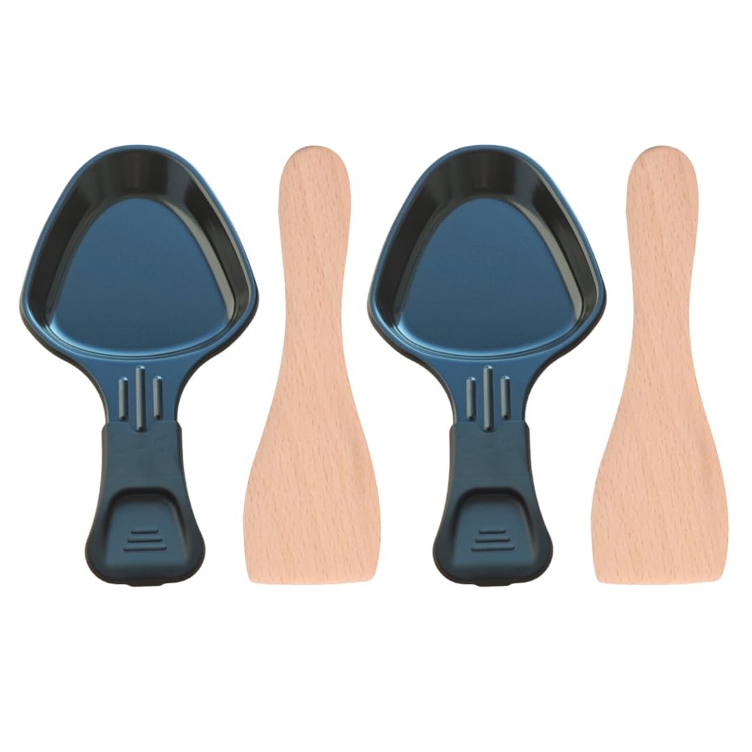 Lot de 2 coupelles à raclette et 2 pelles en bois pour Poêlon, spatule ...