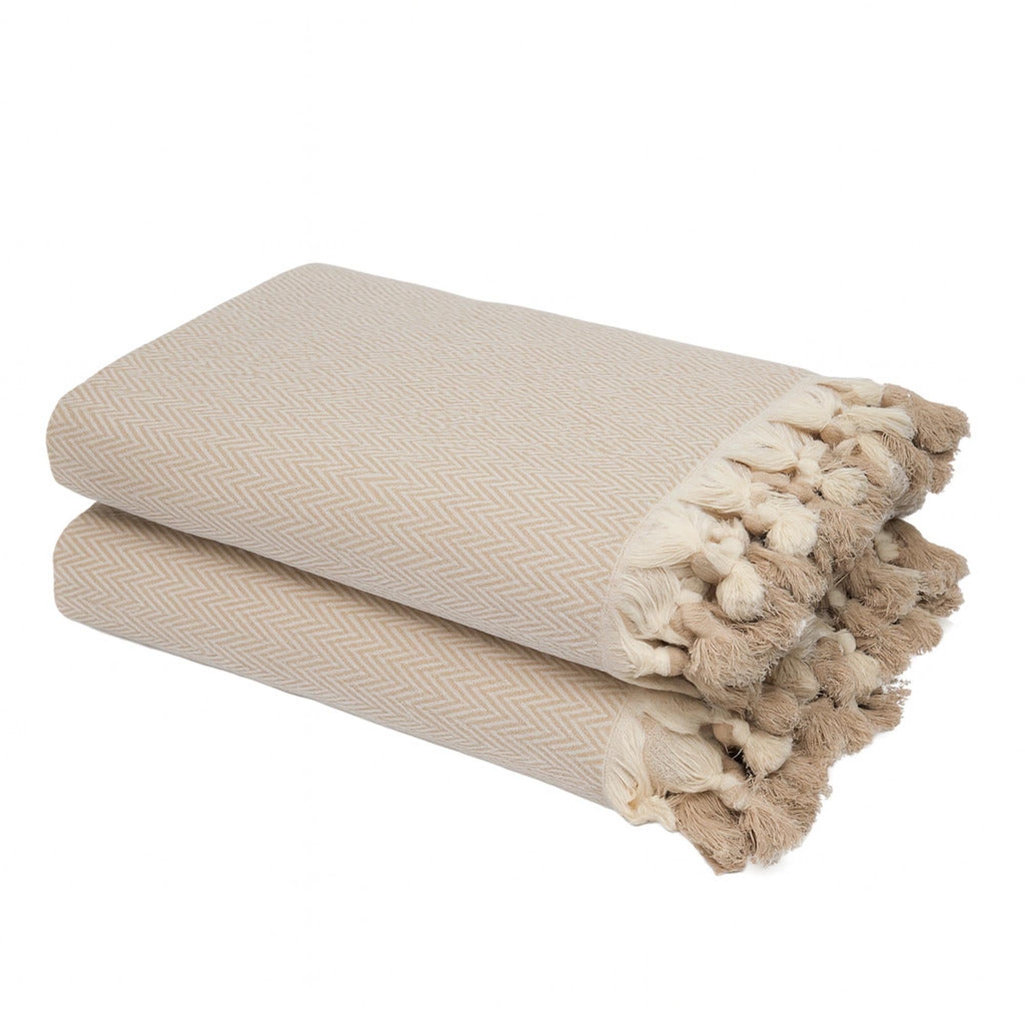 Set de 2 plaids 130x170 coton taupe clair | Leroy Merlin
