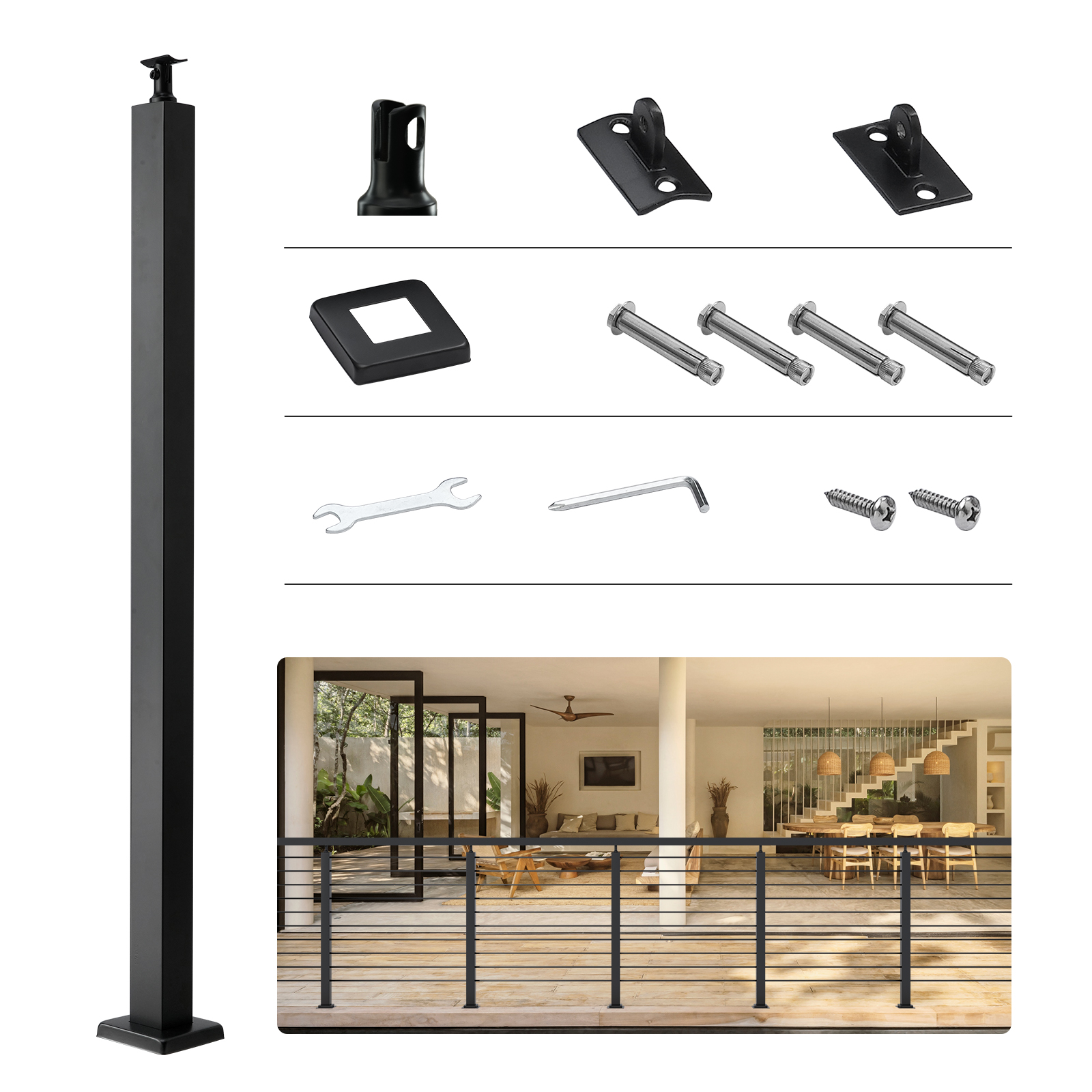Montant de Balustrade Inox Noir SucceBuy 106,7 cm, Poteau de Rampe ...