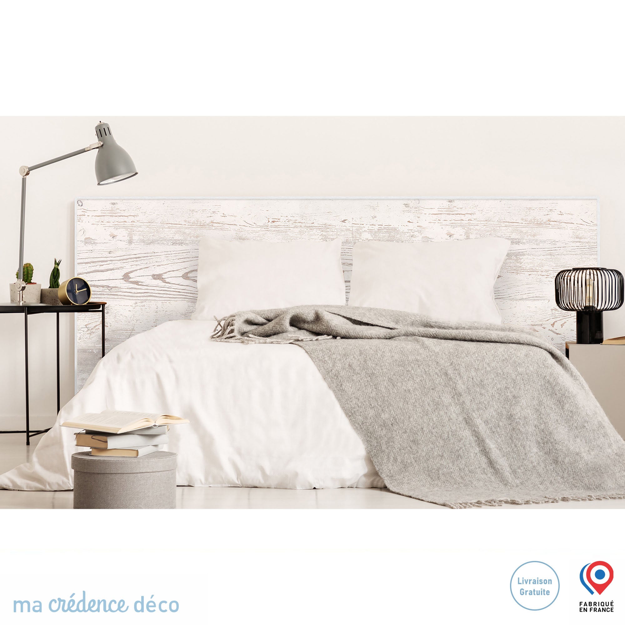 Tête de lit Bois brut blanc - l 170 cm x h 60 cm - MaCrédenceDéco ...