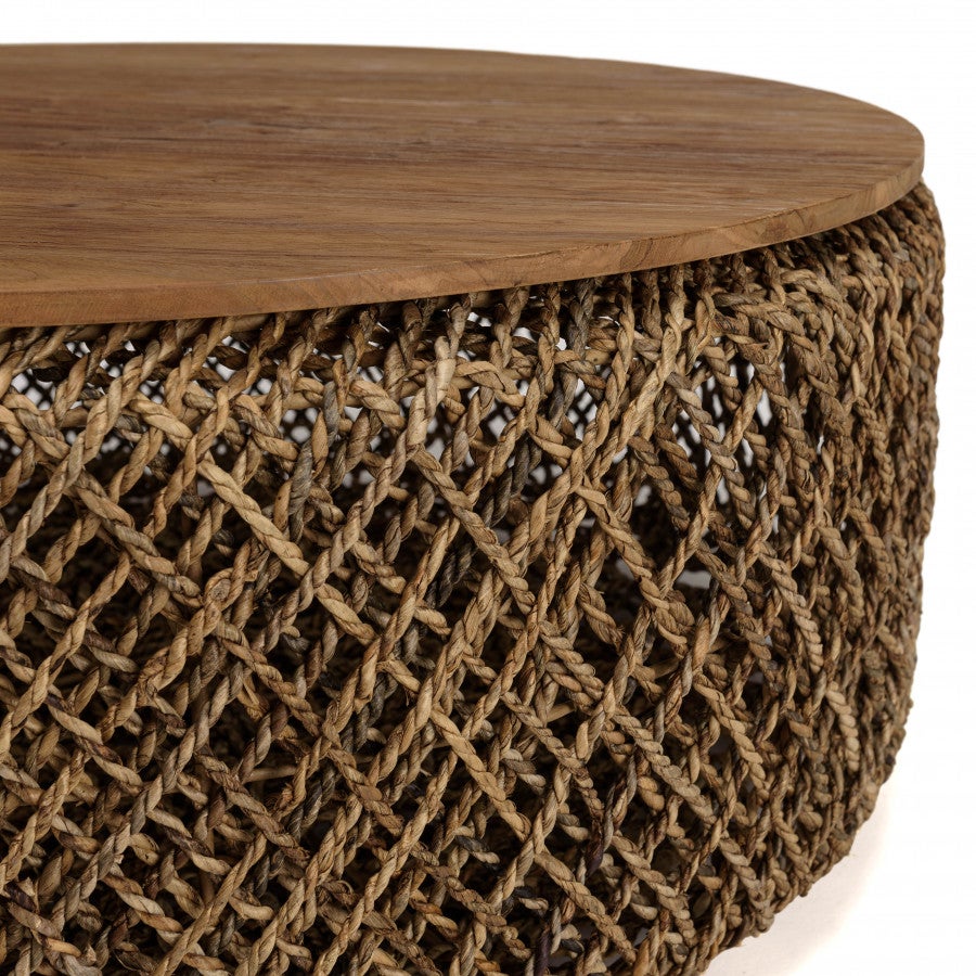 ALIDA - Table basse ronde 100x100cm en tissage de fibre de cocotier ...