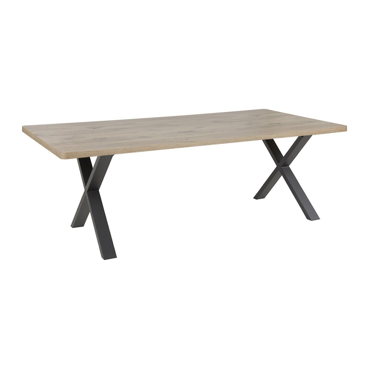 CANYON - Table Repas Coins Arrondis 200cm Aspect Bois Piètement X Métal ...
