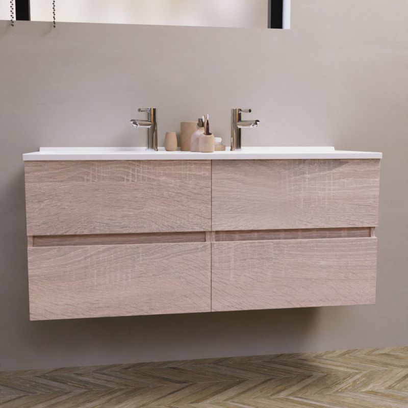 Meuble double vasque 120 cm ROSALY- Bois- Plan vasque en Résine | Leroy ...