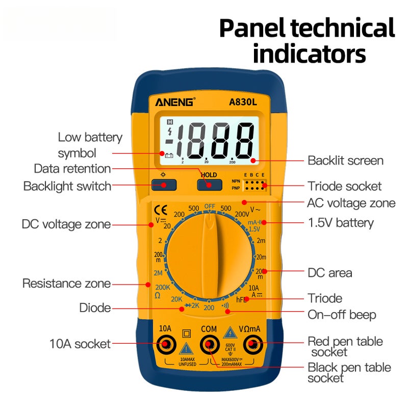 ANENG Digital LCD voltímetro amperímetro ohmímetro multímetro Volt AC ...
