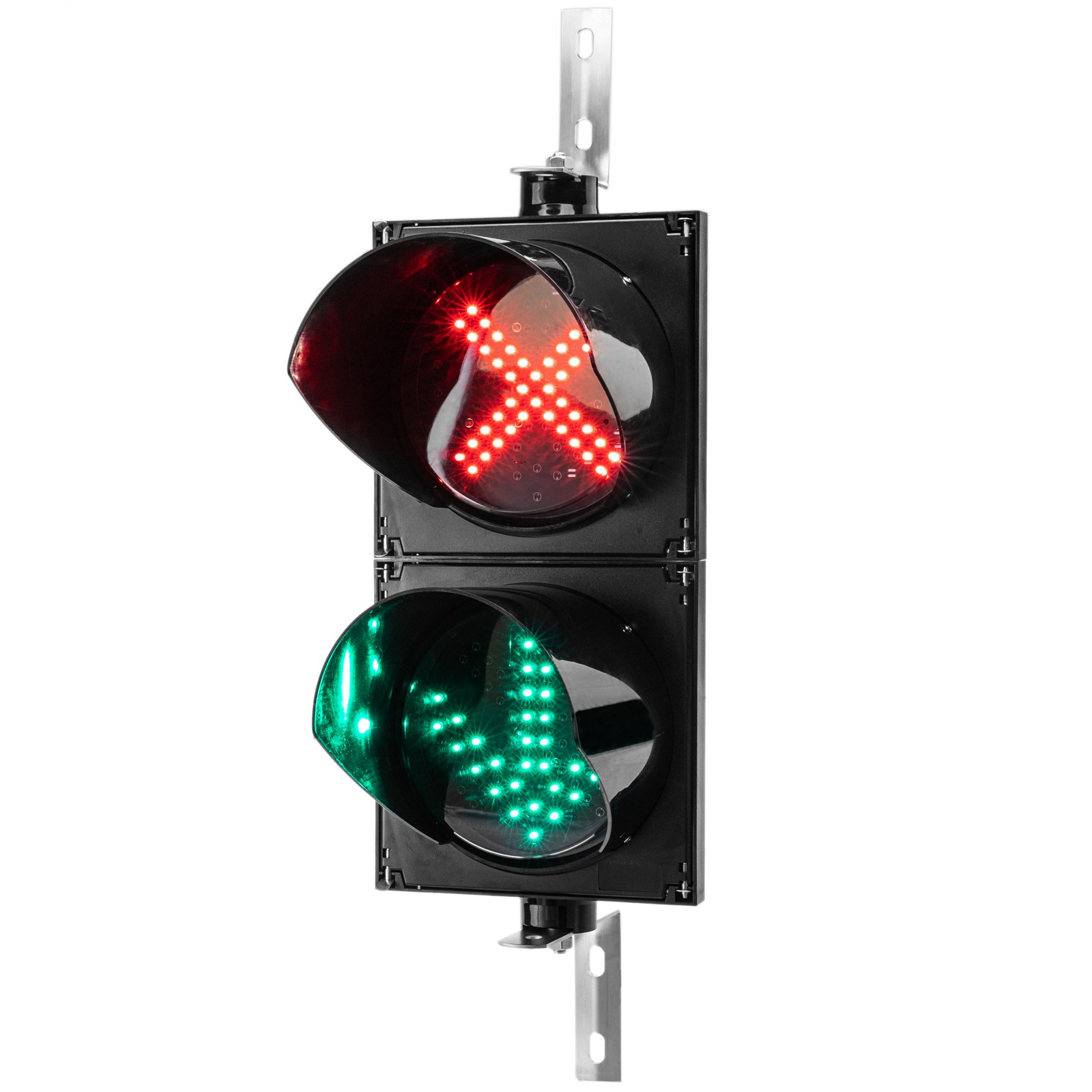 Feu tricolore 220V 200mm 2X avec flèche verte et croix rouge feux LED ...