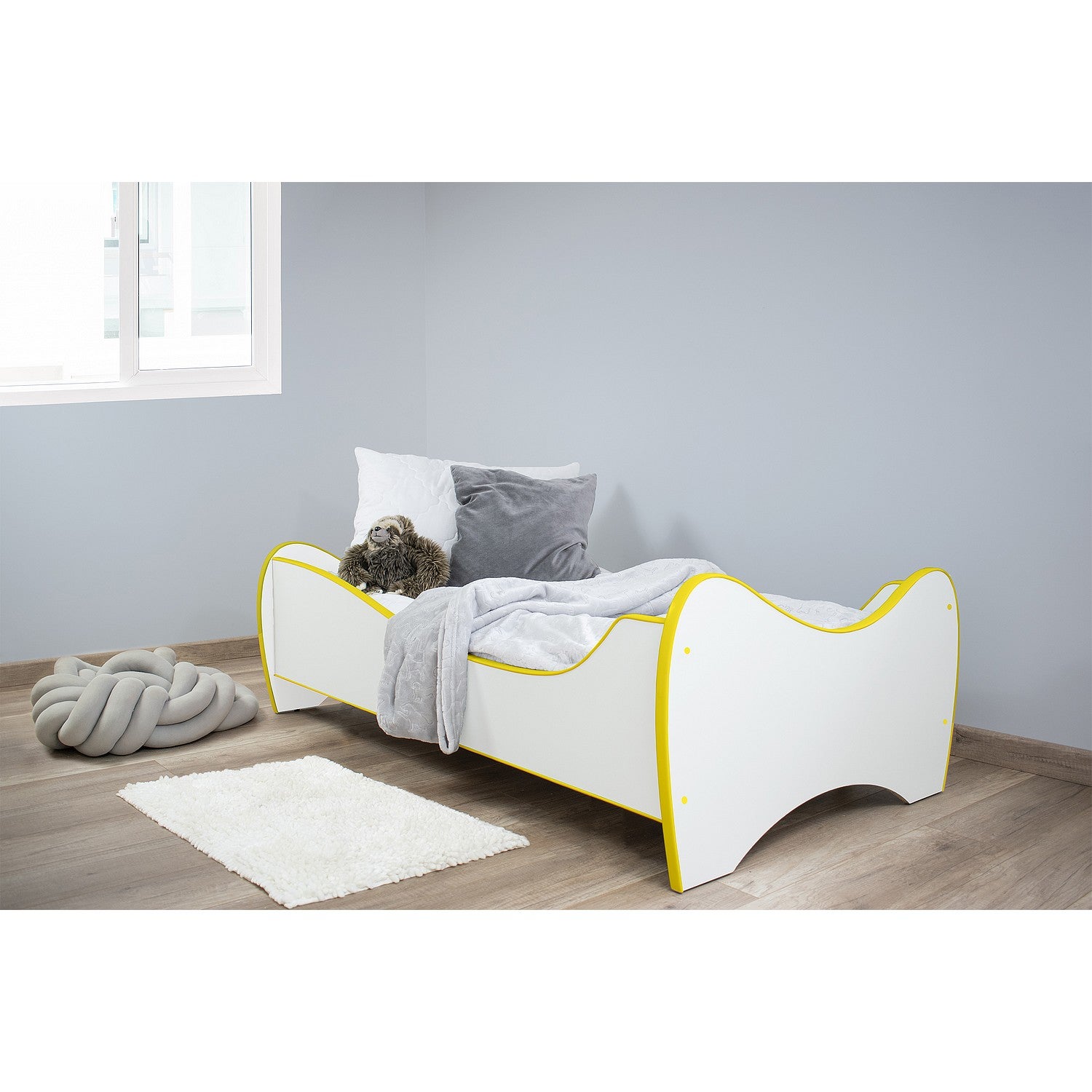 Lit enfant modèle Midi couleur blanc avec bordures jaunes = Lit+Matelas ...