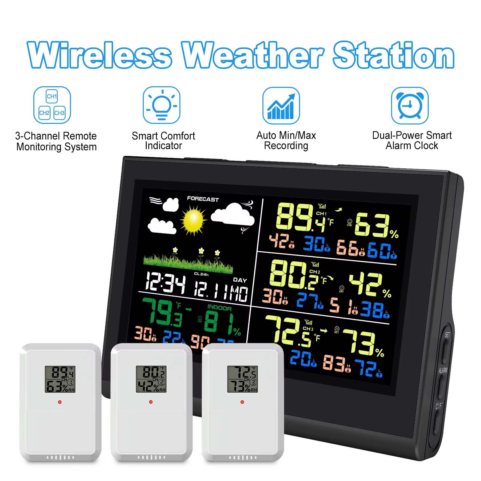 AULEDIO Estación Meteorológica 3 Sensores con Pantalla a Color ...
