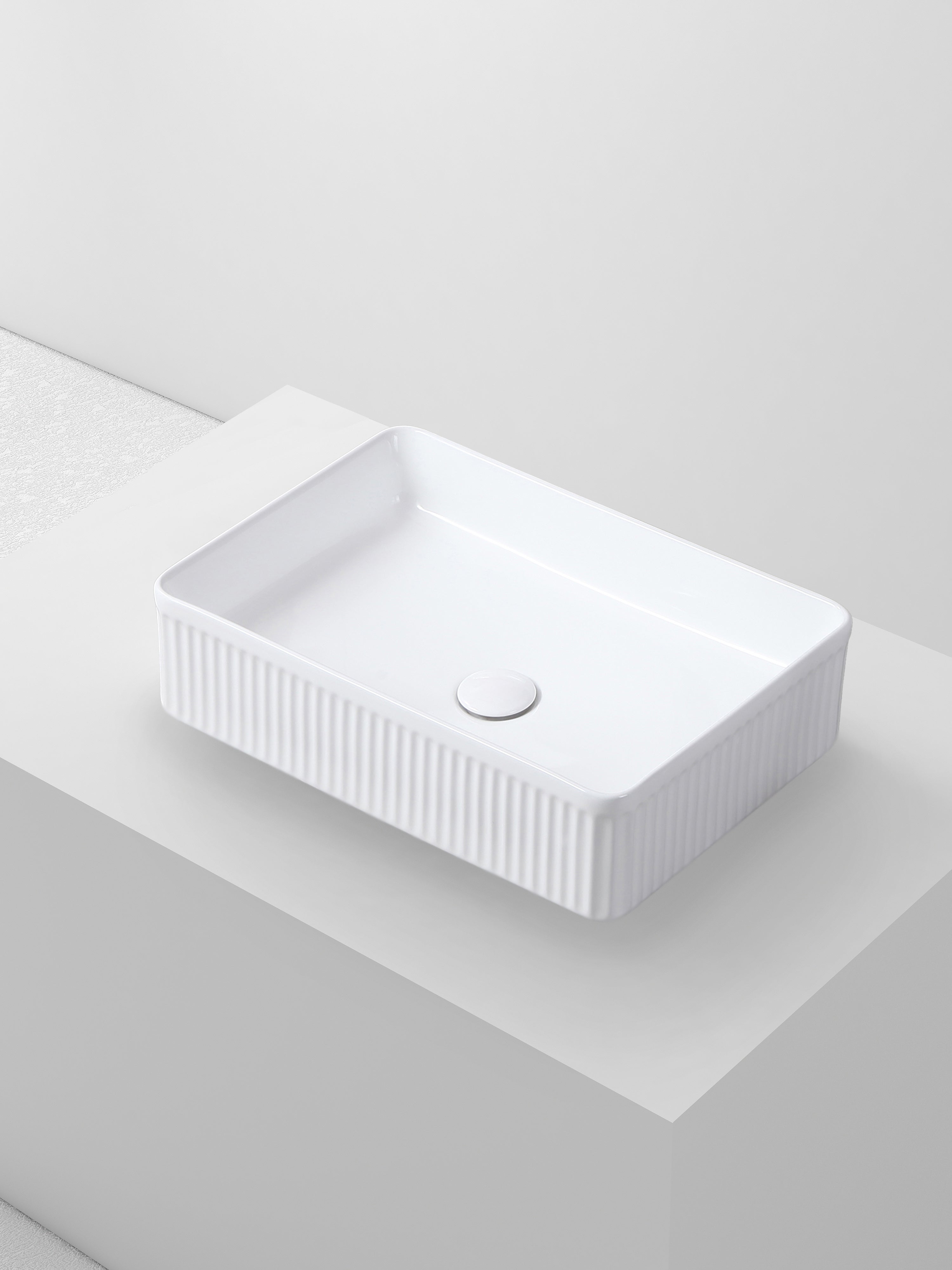 Lavabo sobre encimera rectangular cerámico blanco con líneas 50x34x13 ...