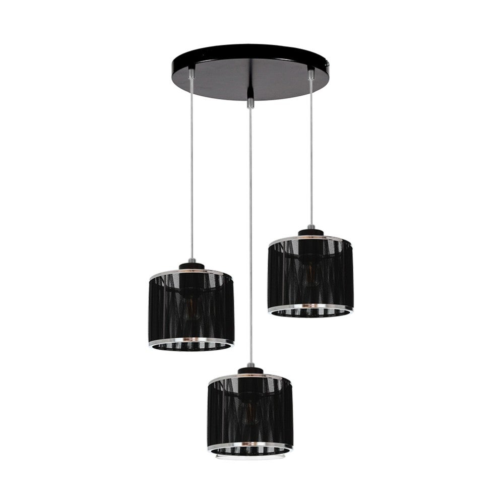Anina Lampe Suspendue 3xE14 Max.25W Métal Noir/Câble PVC Transparent ...