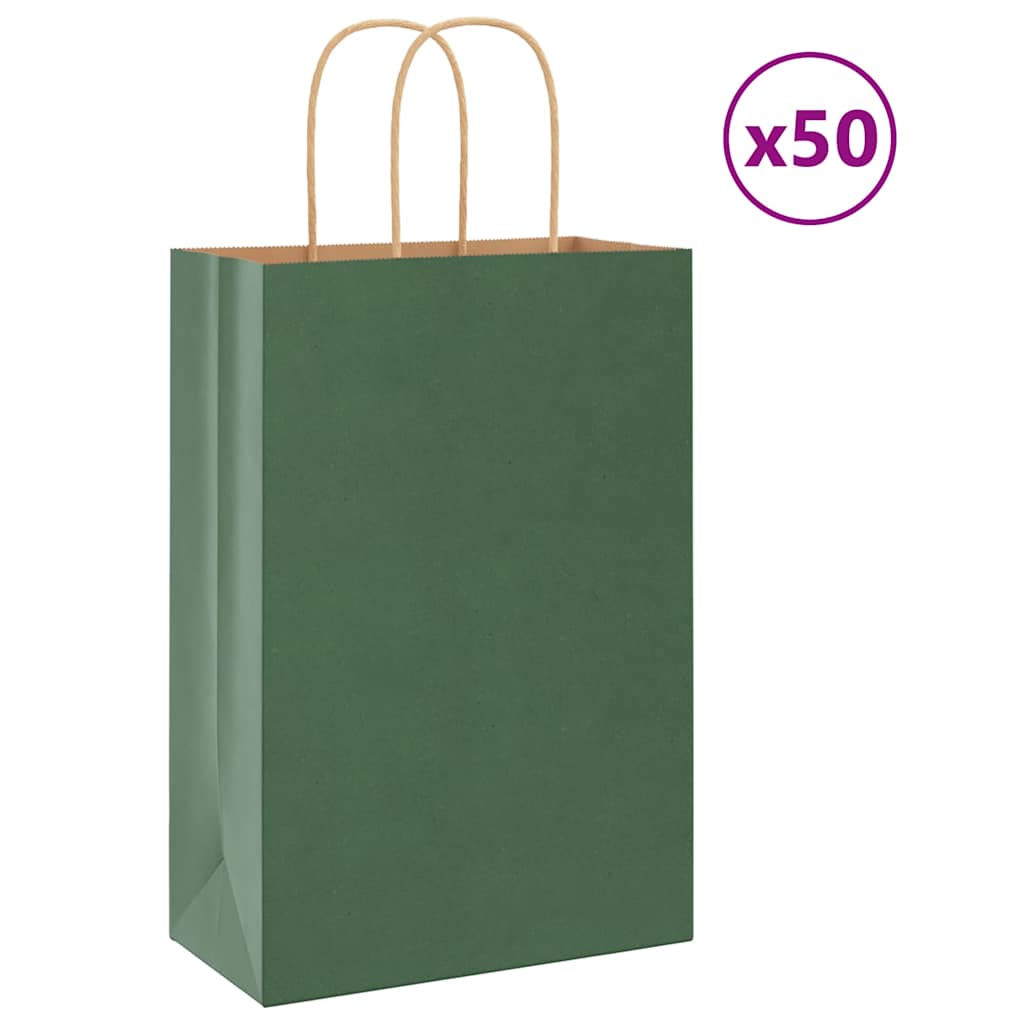 Sacs en papier kraft 50 pcs avec poignées vert 21x11x31 cm | Leroy Merlin