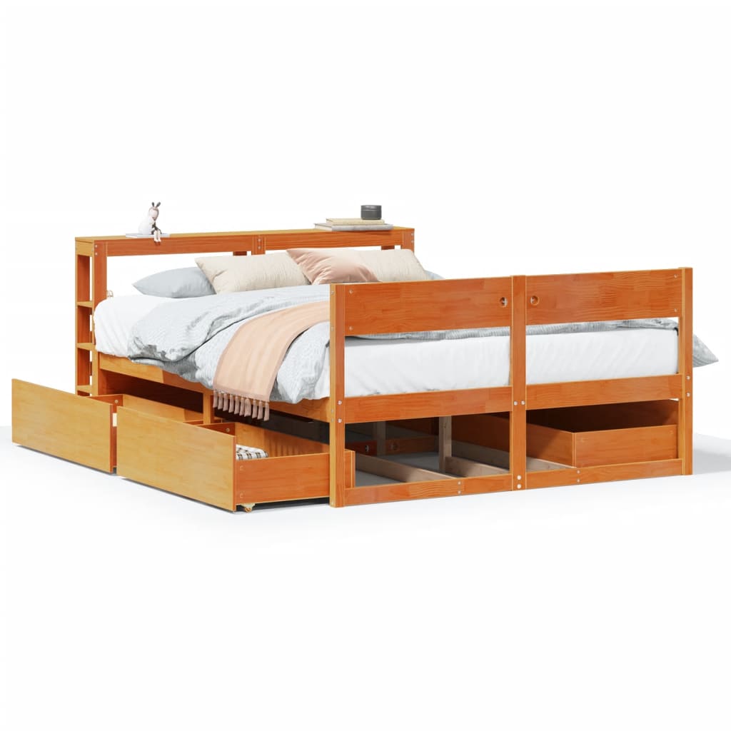 Lit double | Lit adulte | Cadre de lit sans matelas cire marron ...