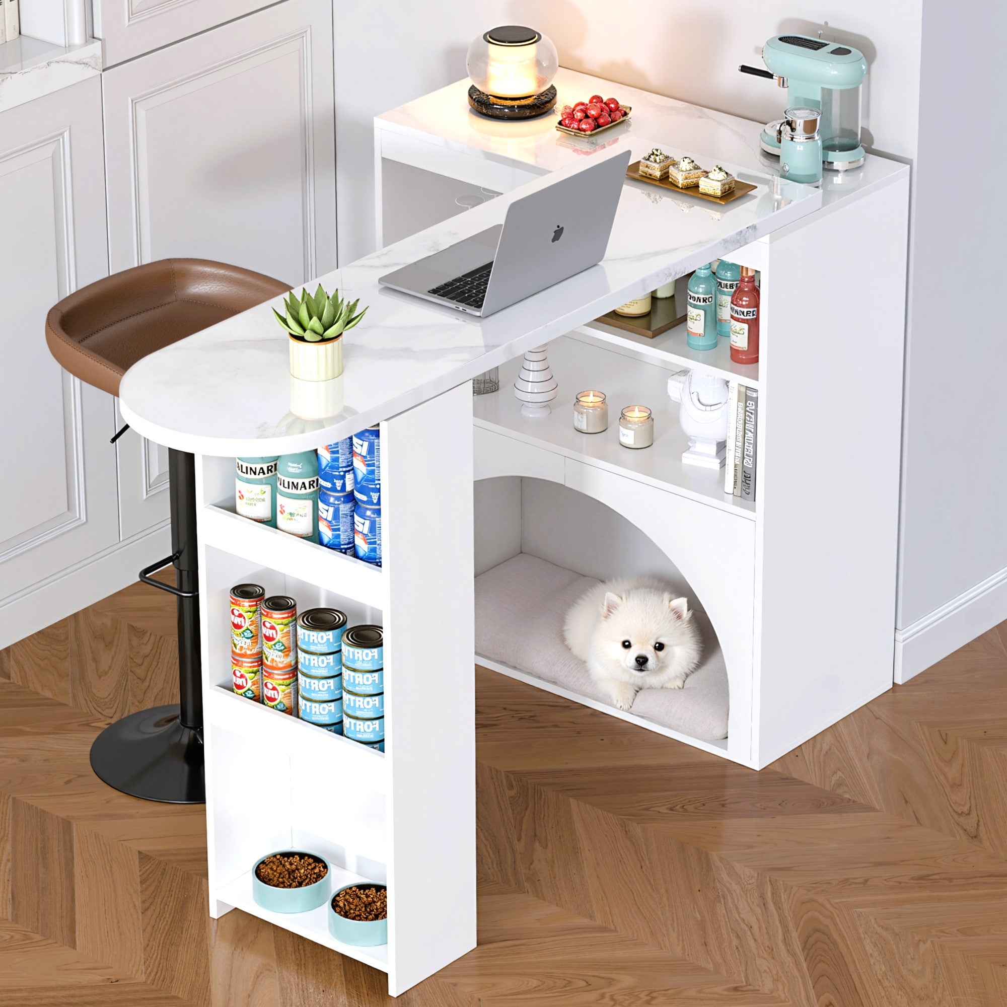 Table Haute Modulable pour Cuisine, Table De Bar avec Rangements en MDF ...