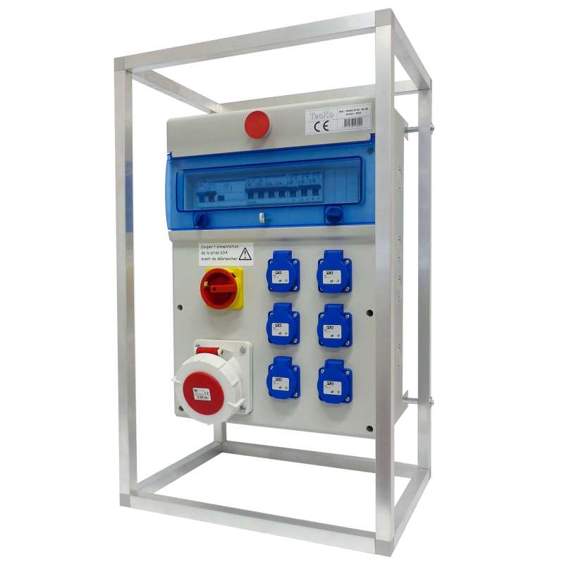 Coffret de chantier triphasé 400V - 1 prise 5P 63A, 6 prises 2P+T 16A ...