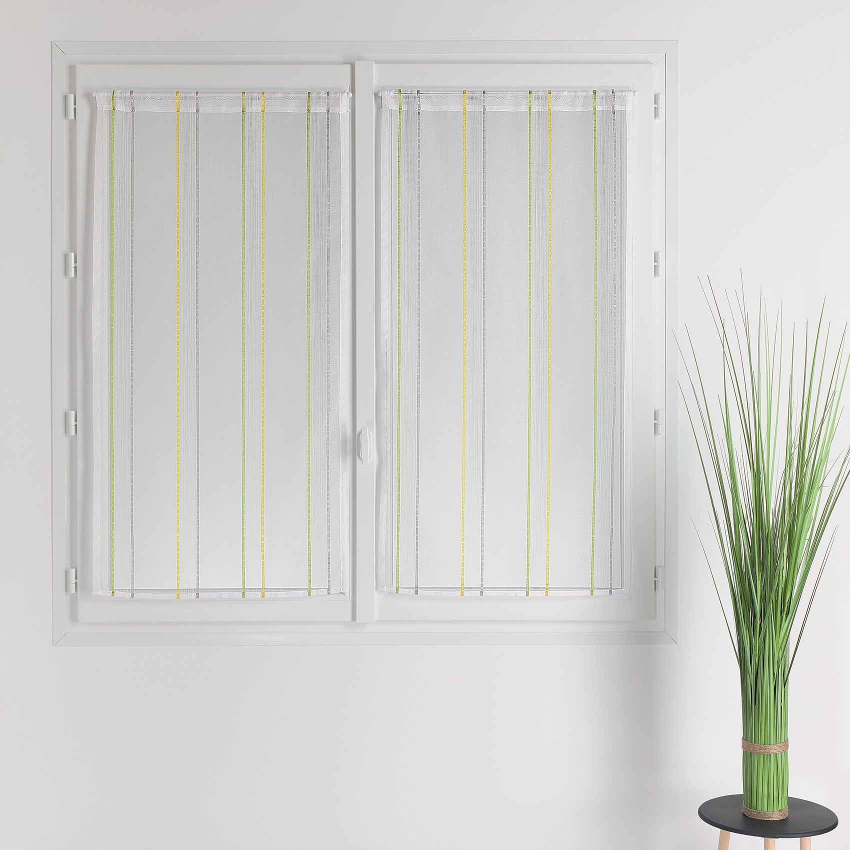 Paire de vitrages fantaisie à rayures - Vert - 60x120 cm - Polyester ...