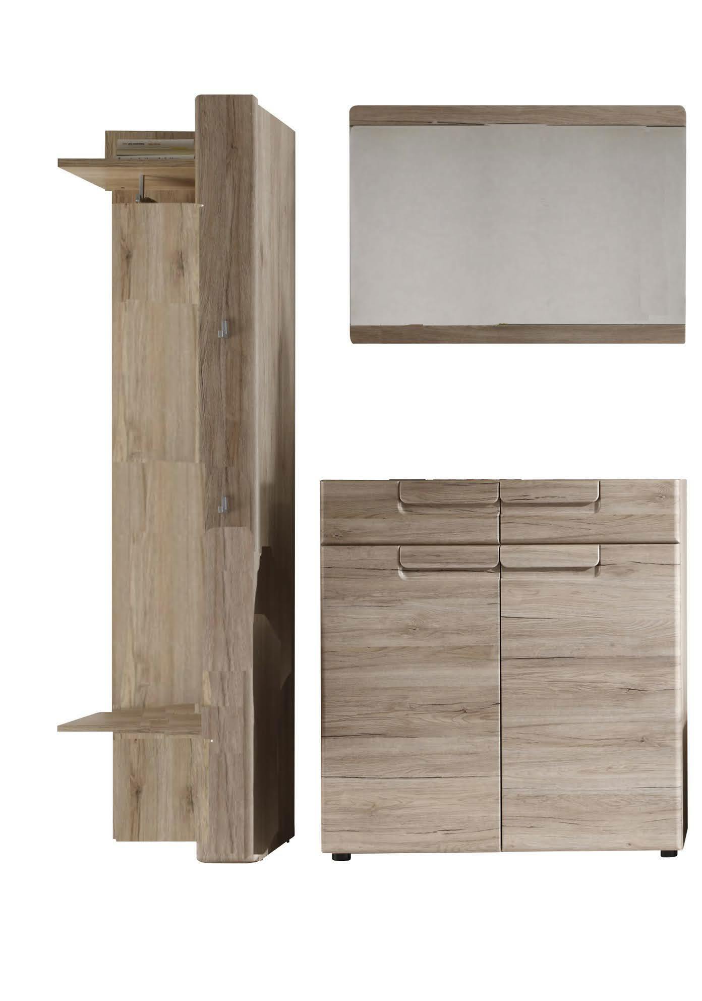 MALEA - Ensemble de meubles d'entrée 3 pièces en mélaminé couleur bois clair. L-H-P : 160-191-35 ...