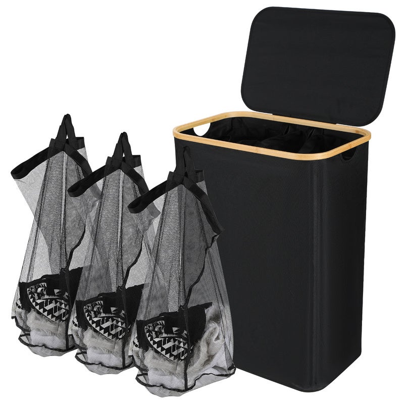 Panier à linge Noir ,57 x 37 x 75 cm, Avec Couvercle Et Poignées ...