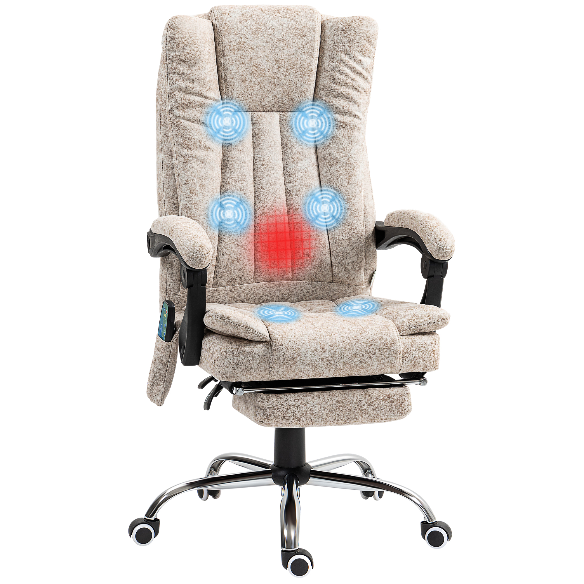 Fauteuil de bureau massant et chauffant avec hauteur réglable, crème ...