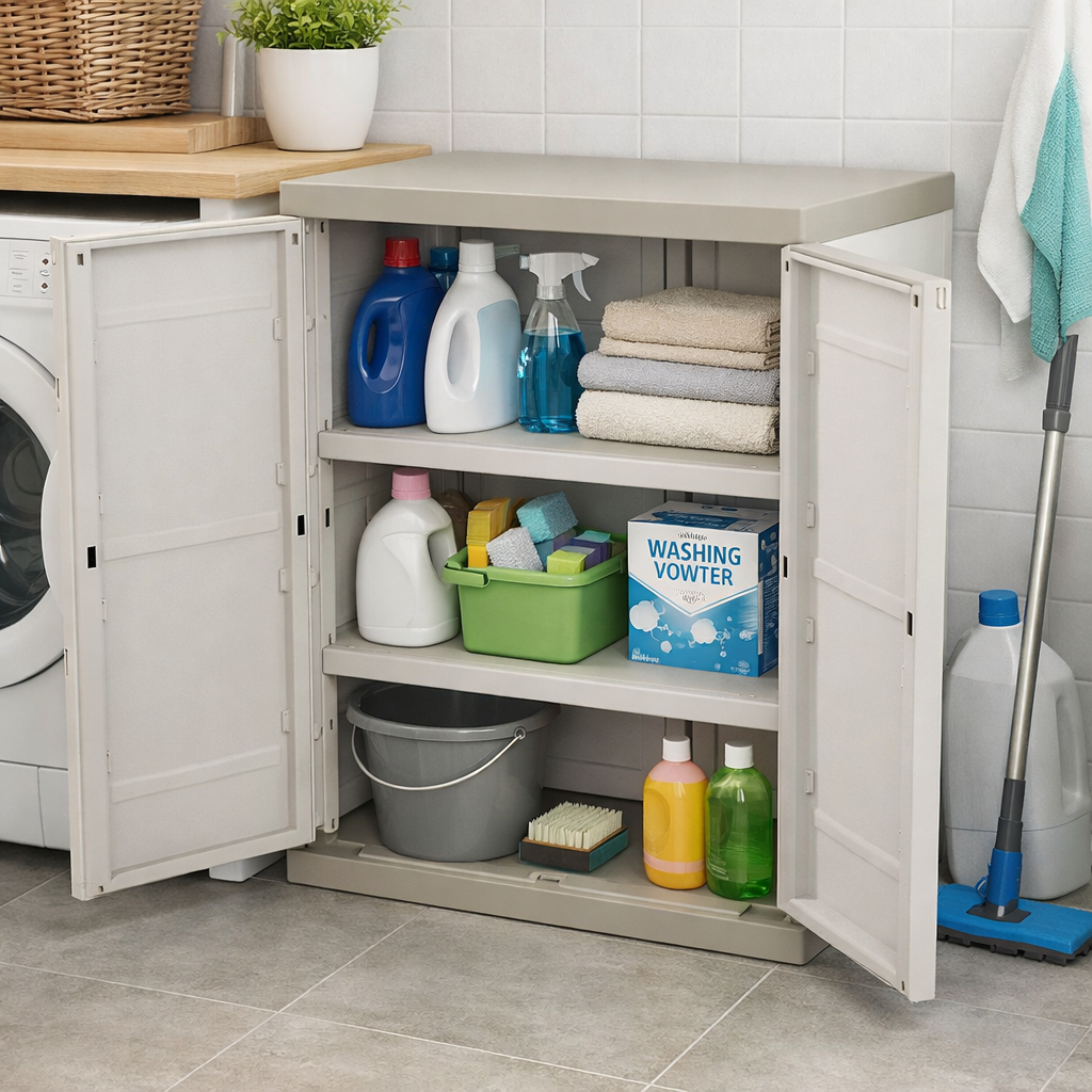 B-LOCKER Medio armario de resina Beige con 2 estantes regulables | 88× ...