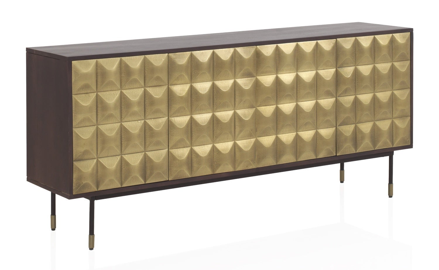 Buffet 4 portes en manguier massif avec façade en laiton doré | Leroy ...