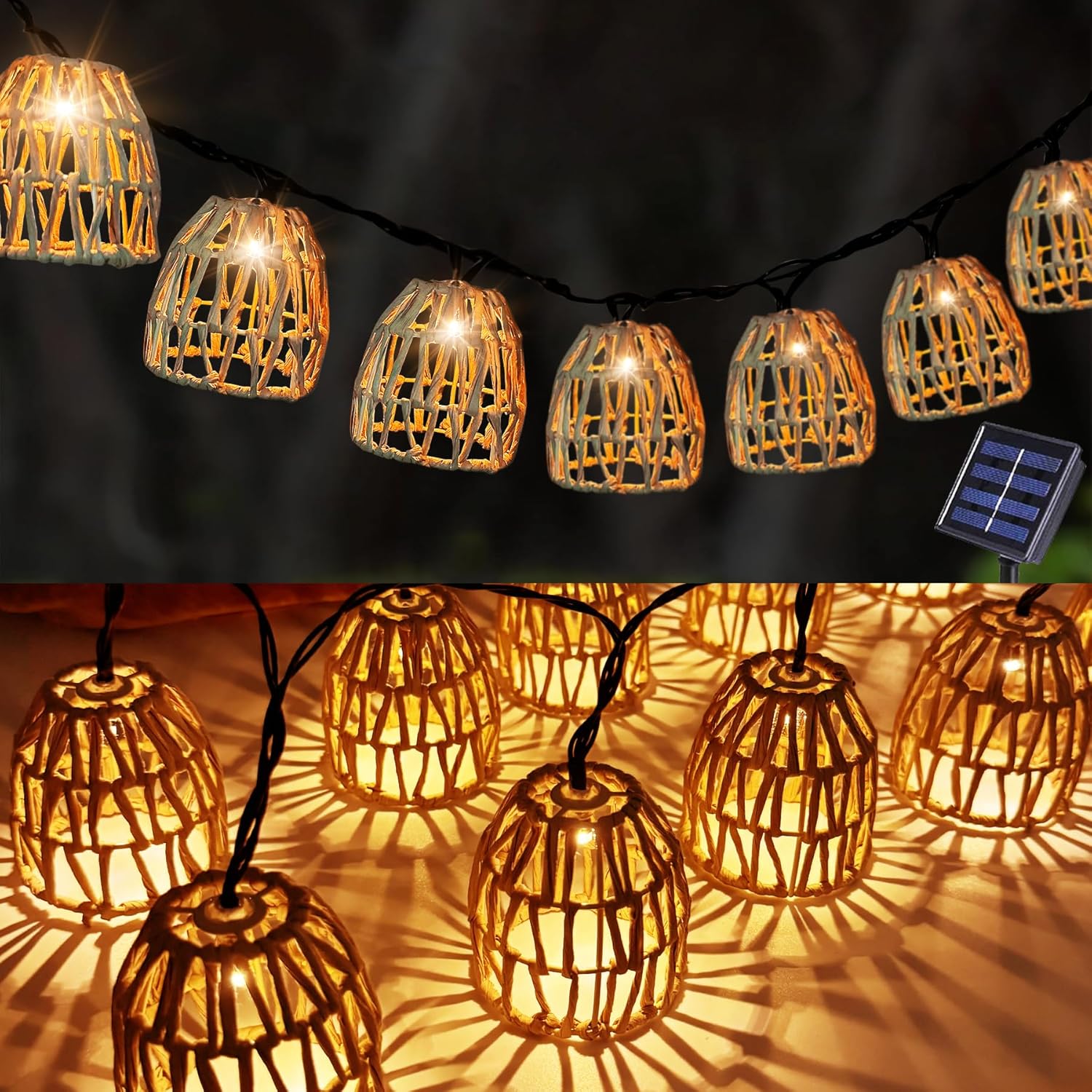 Lampki solarne, lampki solarne, 10 solarnych kul rattanowych LED ...