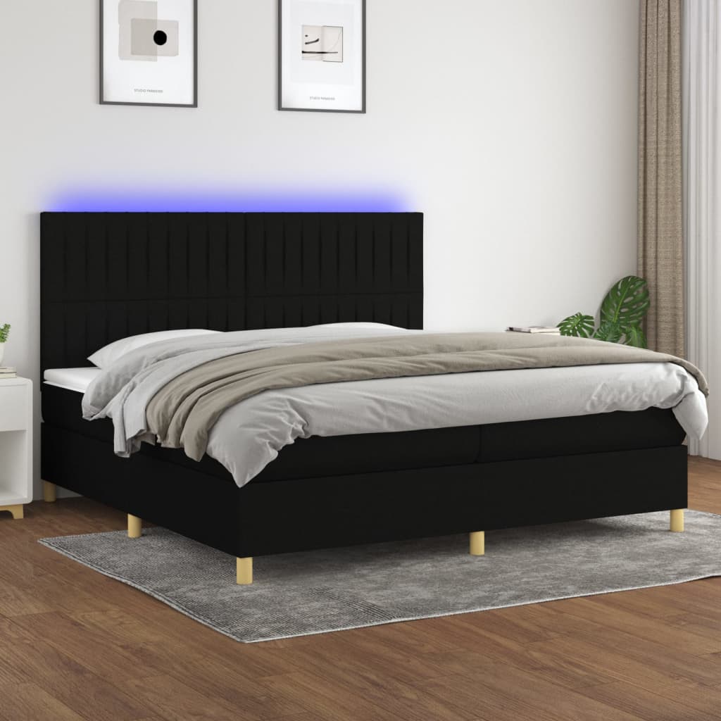 Sommier à lattes de lit et matelas et LED Noir 200x200 cm Tissu | Leroy ...