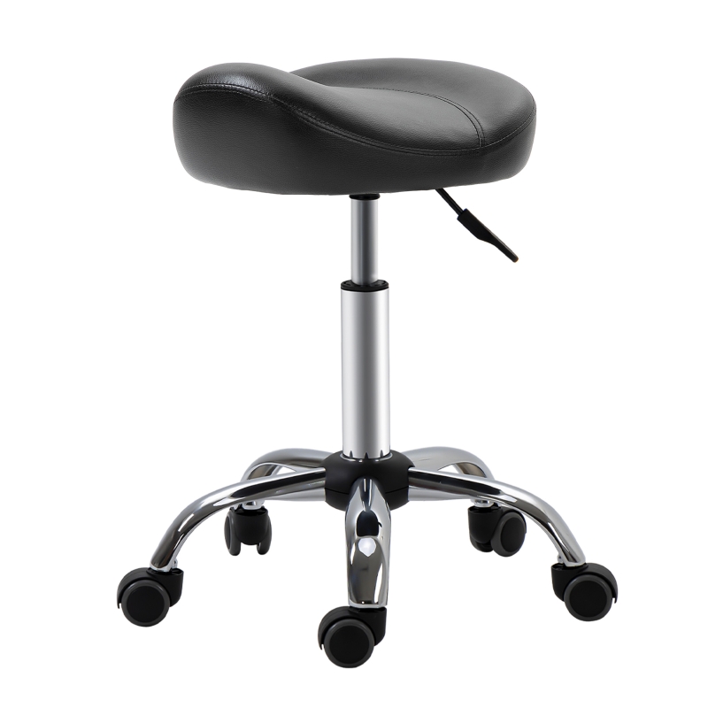 Tabouret roulant pivotant à hauteur réglable, similicuir noir, 48 x 48 ...